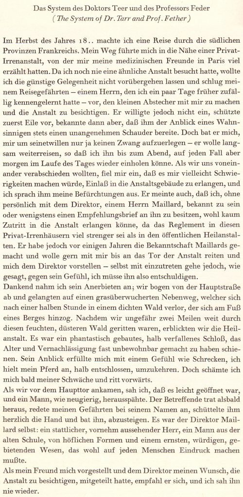 Prima vista 0,5: "The System Of Dr. Tarr and Prof. Fether" - Monty ...